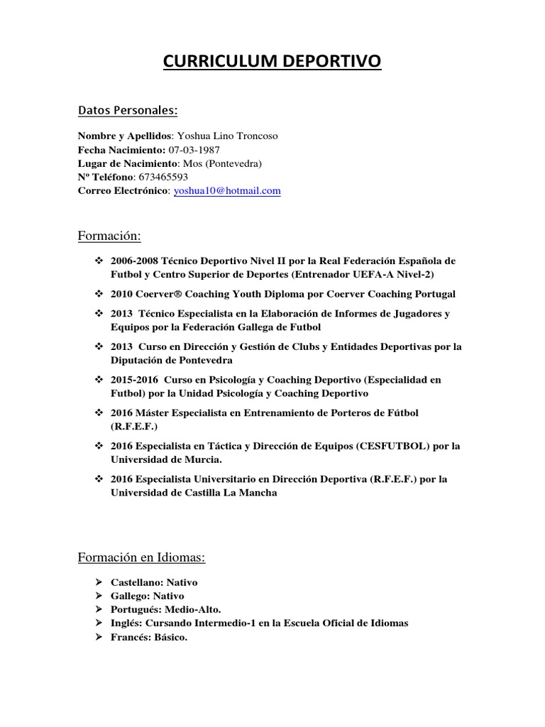 CV Deportivo Yoshua L. | PDF