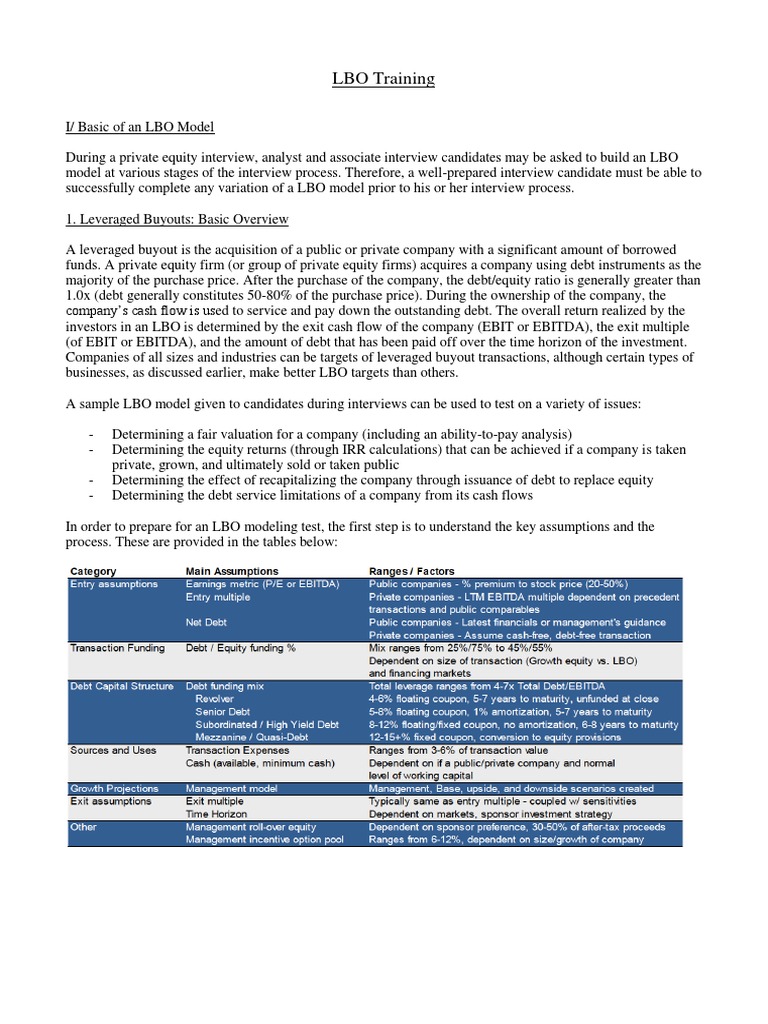 LBO Training | PDF | Leveraged Buyout | Book Value
