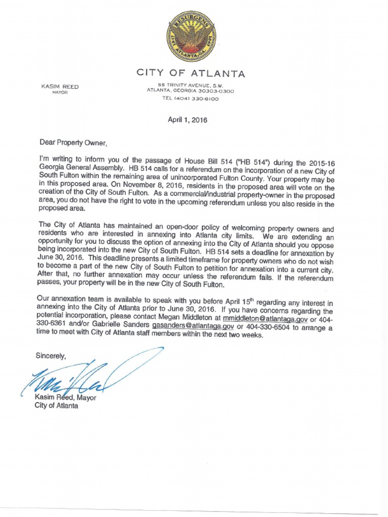 Letter On Annexation From Mayor Reed | PDF