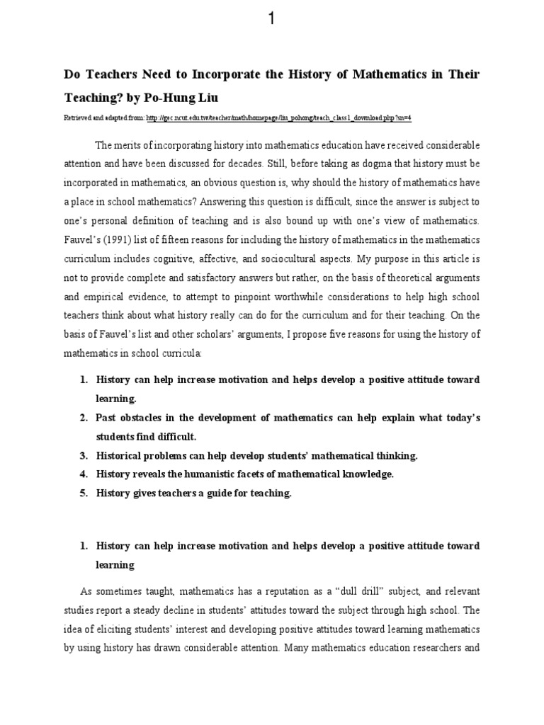 Incorporating History in Math Education | PDF | Speed Reading ...
