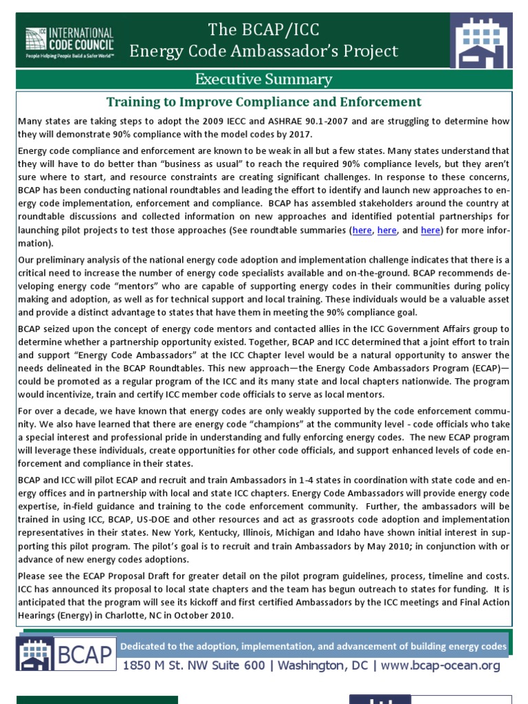 The Bcap/Icc Energy Code Ambassador's Project: Executive Summary | PDF