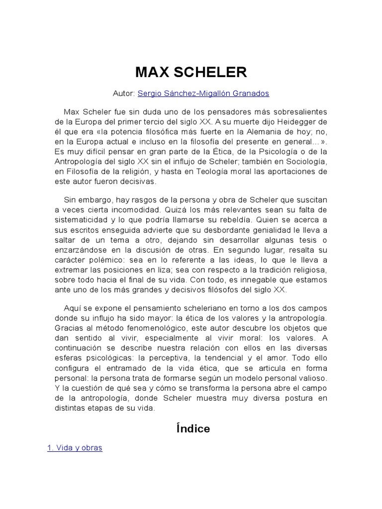 Sobre El Pensamiento de Max Scheler | PDF | Edmund Husserl | Moralidad
