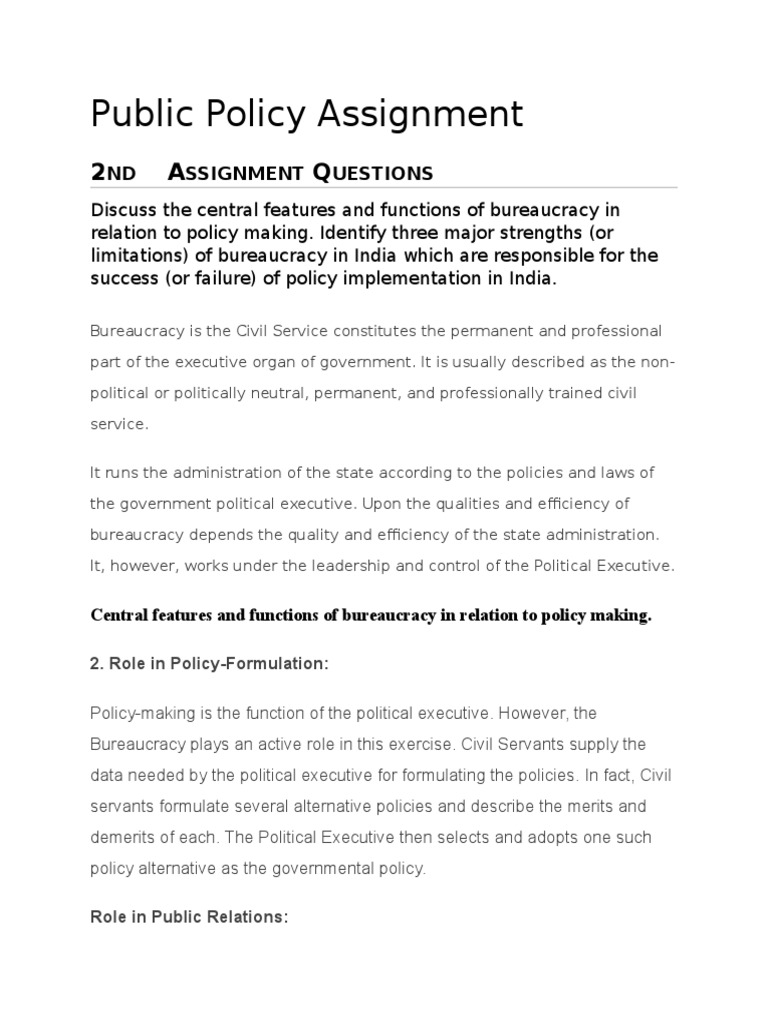 Public Policy Assignment | PDF | Bureaucracy | Civil Service