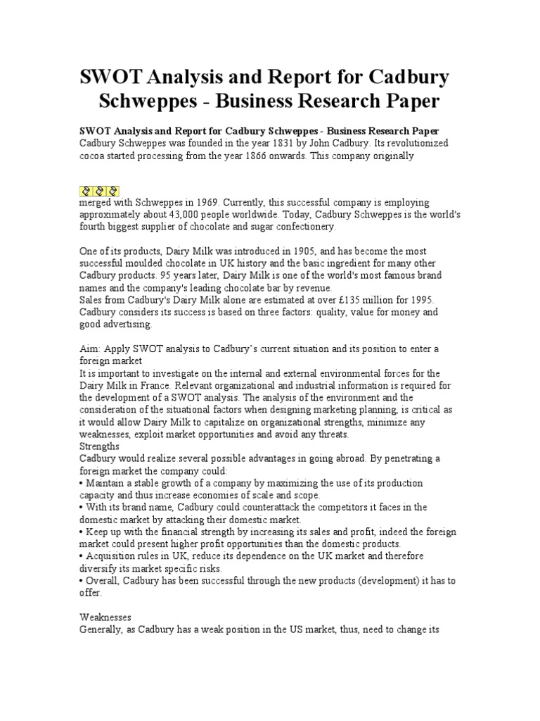 Cadbury SWOT Analysis for Market Entry | PDF | Swot Analysis | Chocolate