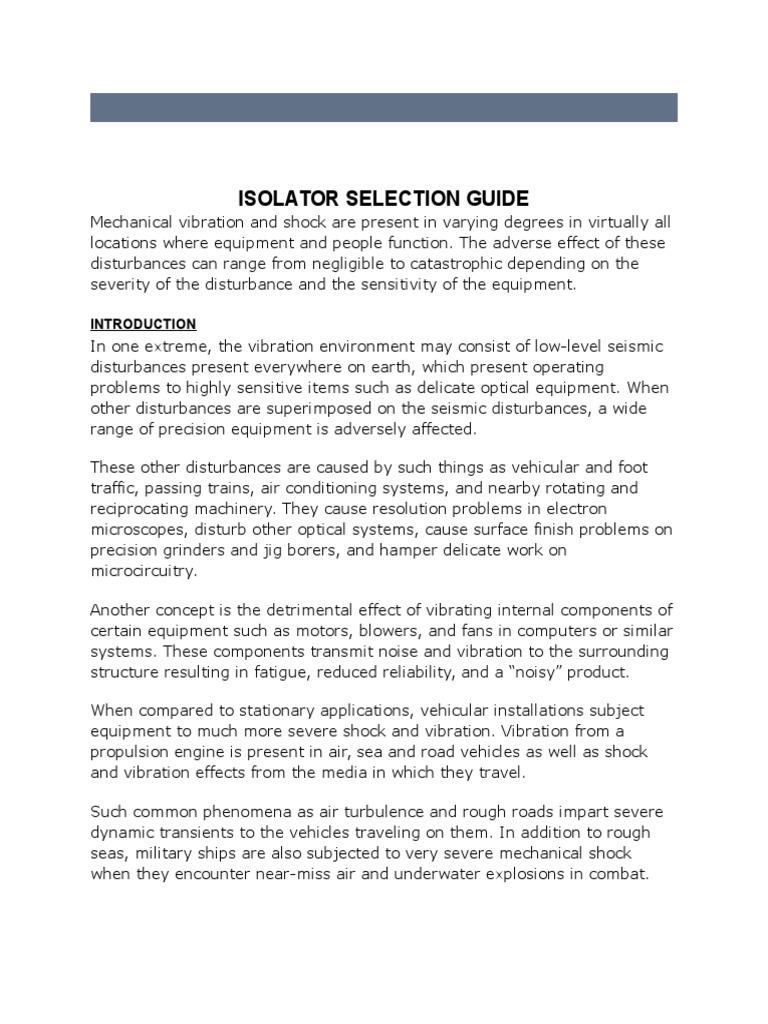 Isolator Selection Guide Pdf Normal Mode Force