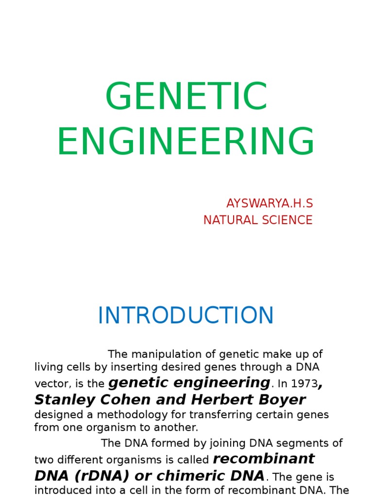 Genetic Engineeringpowerpoint Show | PDF | Genetic Code | Recombinant Dna