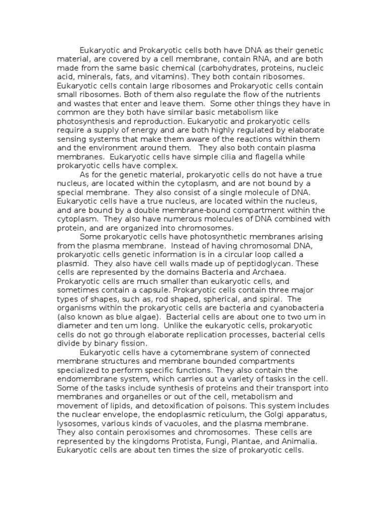 Essay Prokaryotic vs. Eukaryotic | PDF | Eukaryotes | Cell (Biology)