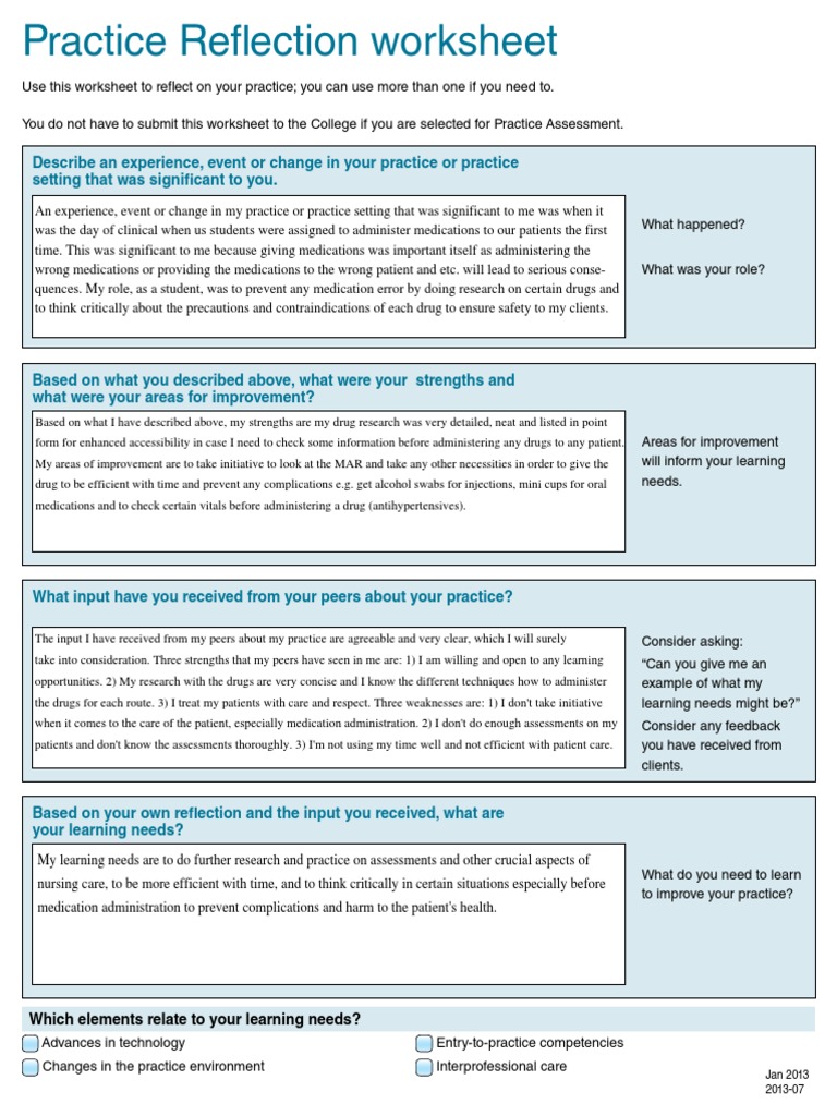 Qa Practice Reflection Worksheet Sem2 | PDF | Pharmaceutical Drug | Patient