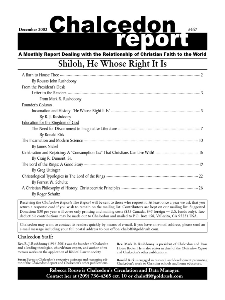 Chalcedon Report 2002 Dec | PDF | Jesus | Grace In Christianity