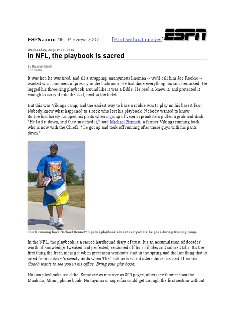 ESPN Article On NFL Playbooks | PDF | Minnesota Vikings | Leisure