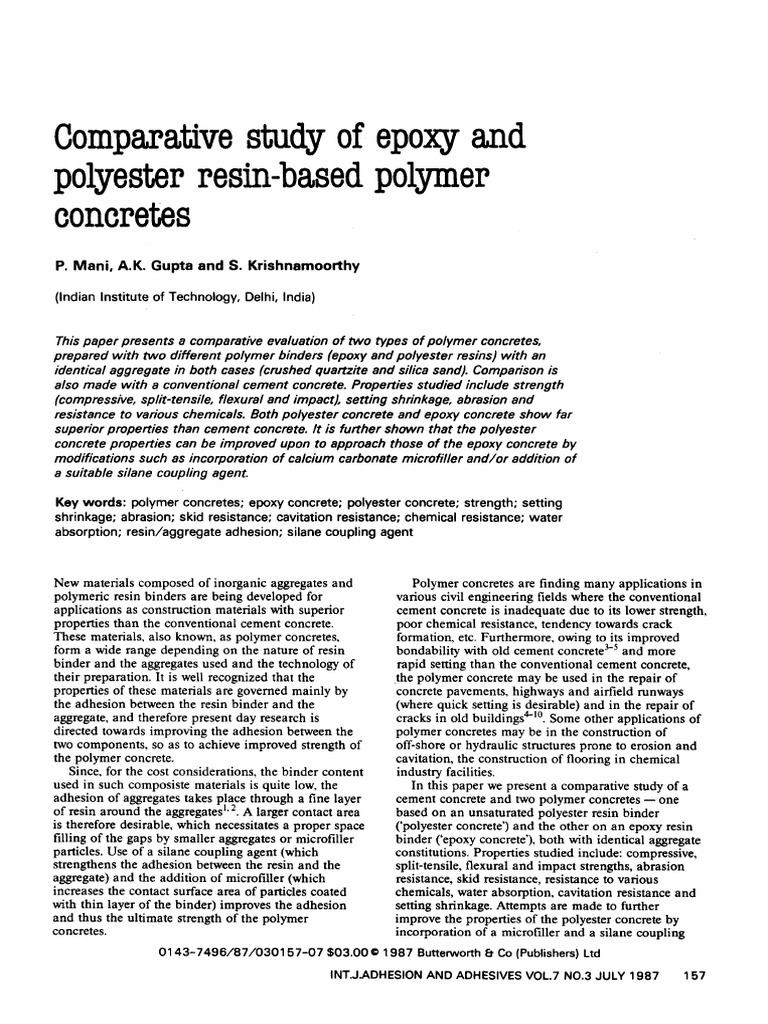Comparative Study of Epoxy and Polyester Resin-Based Polymer Concrete ...