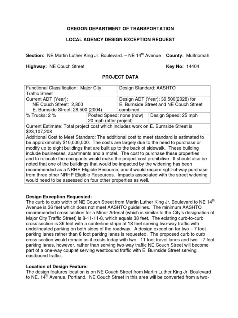 Oregon Department of Transportation Local Agency Design Exception ...