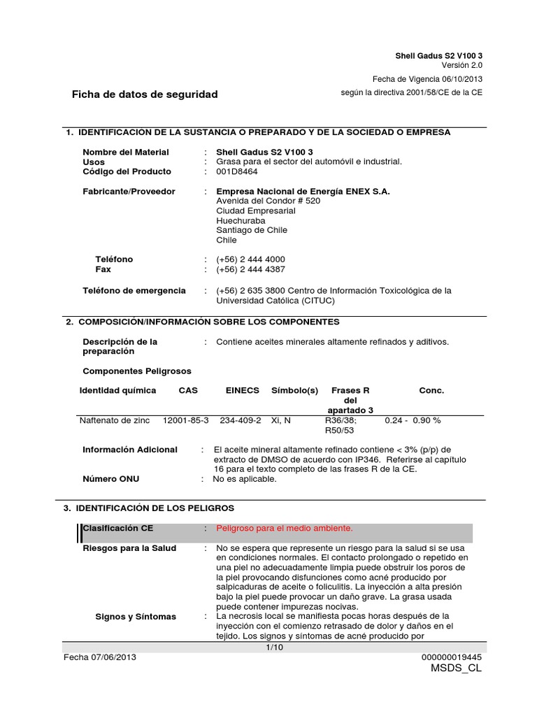 Shell Gadus S2 V100 3 | PDF | Guante | Agua