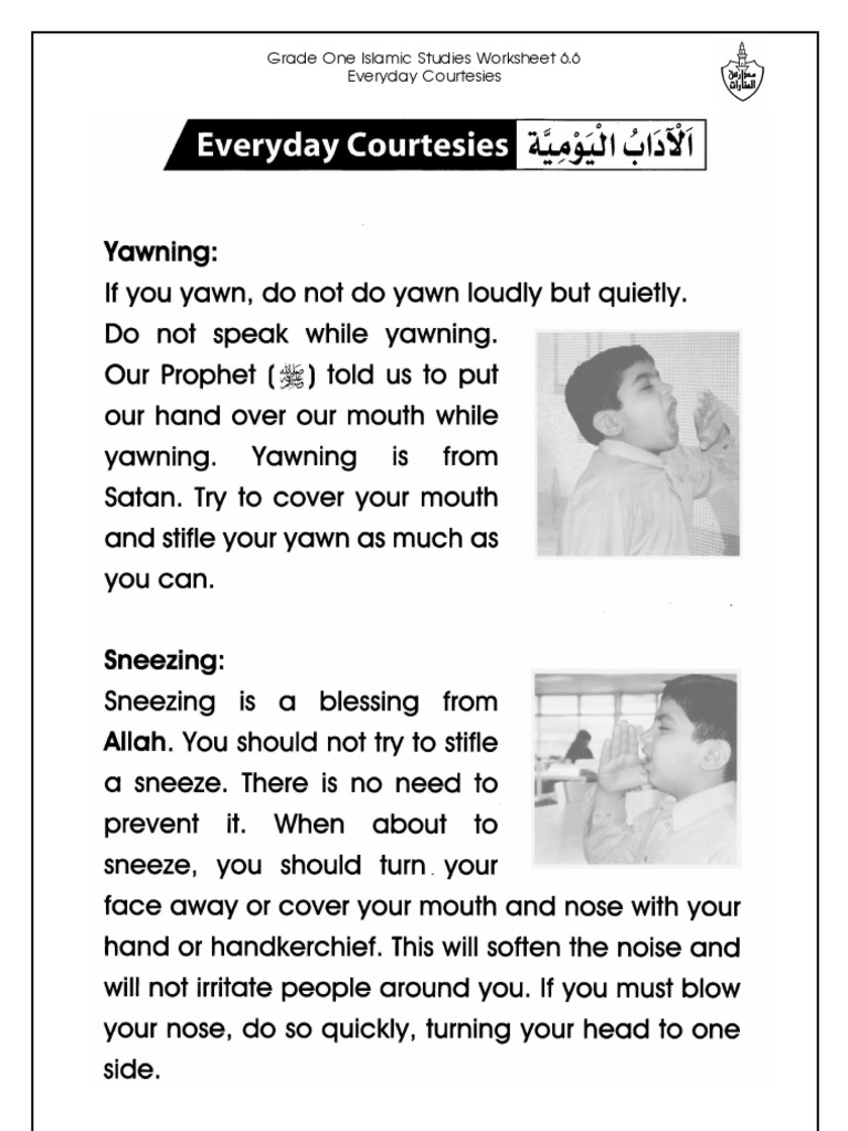 Grade 1 Islamic Studies - Worksheet 6.6 - Everyday Courtesies | PDF