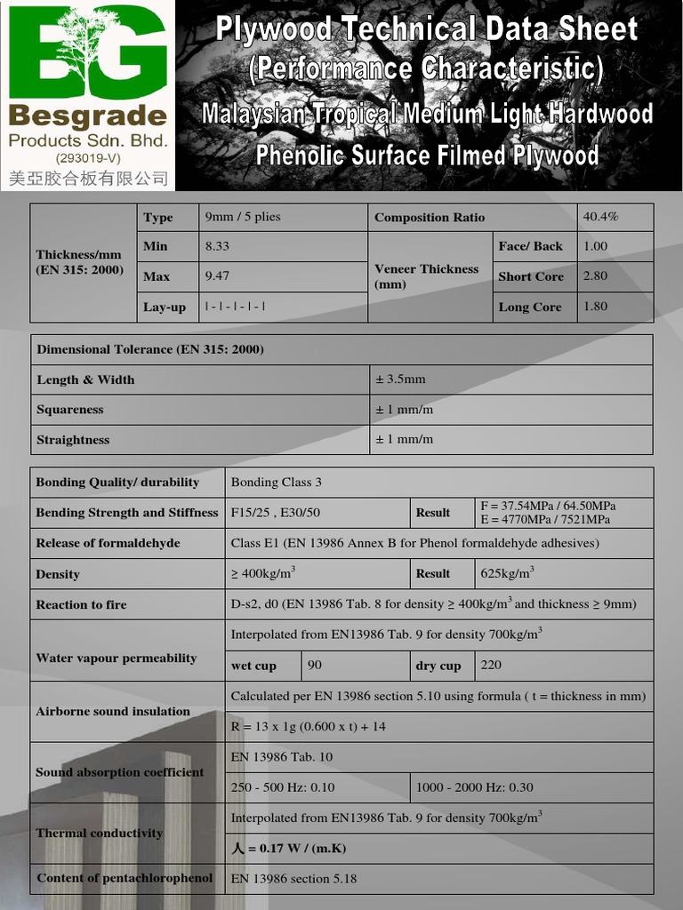 Plywood Technical Data Sheet For PSF Plywood | PDF | Plywood | Materials