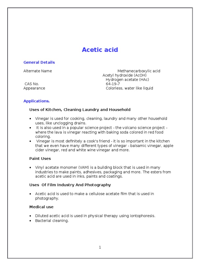 Uses and Applications of Acetic Acid | PDF | Cooking, Food & Wine