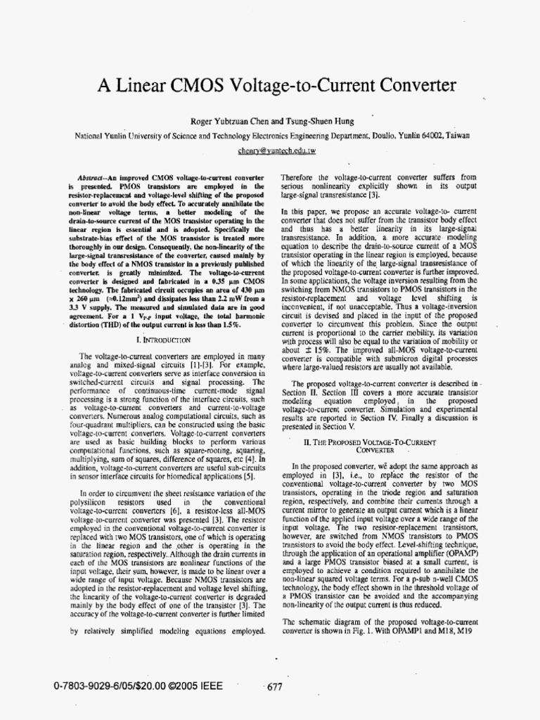 Linear: CMOS Voltage-to-Current Converter | PDF | Mosfet | Cmos