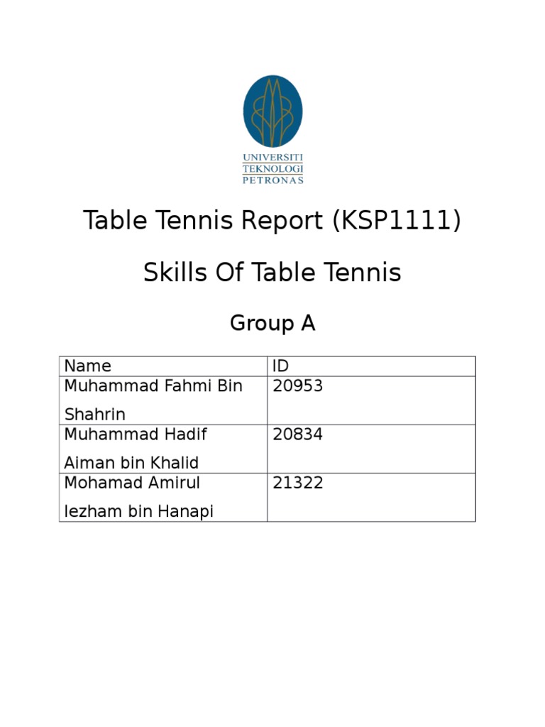 Table Tennis Report Skills of Table Tennis | PDF | Table Tennis | Games ...