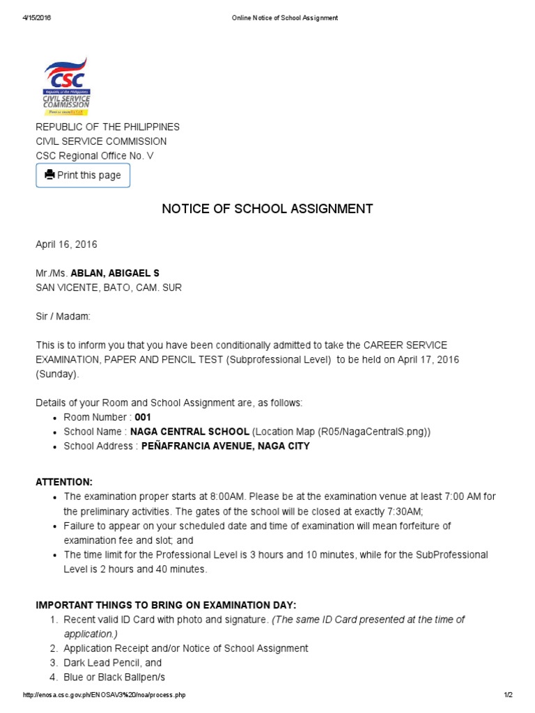 Online Notice of School Assignment | PDF
