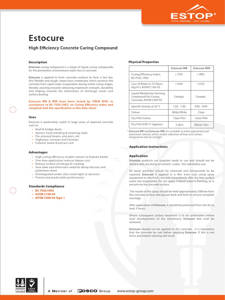 High Efficiency Concrete Curing Compound Estocure | PDF | Concrete ...