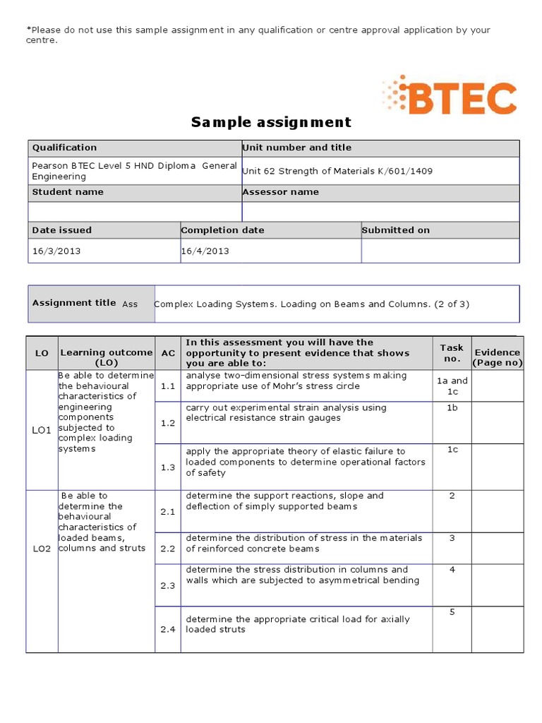 BTEC HND Engineering Assignment Sample | PDF | Beam (Structure) | Bending