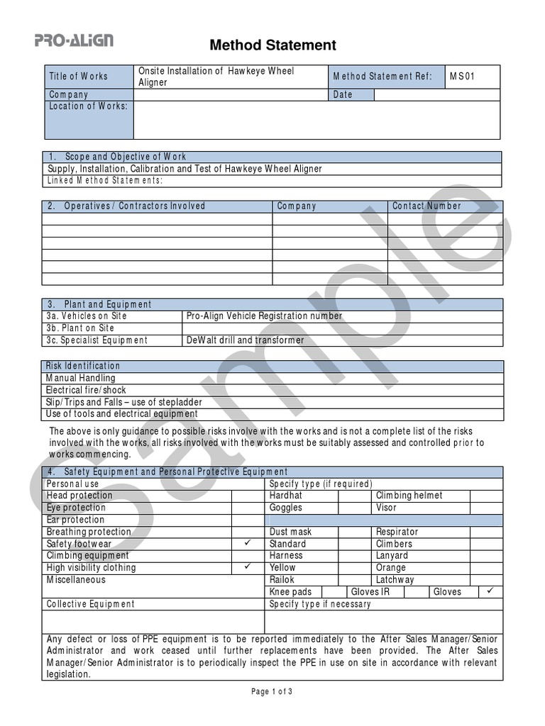 Method Statement Sample | Personal Protective Equipment | Safety