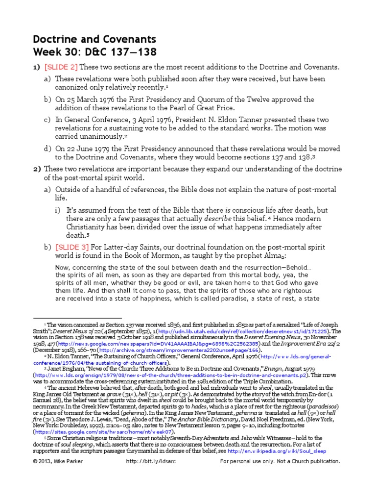 LDS Doctrine and Covenants Notes 30: D&C 137-138 | PDF | The Church Of ...
