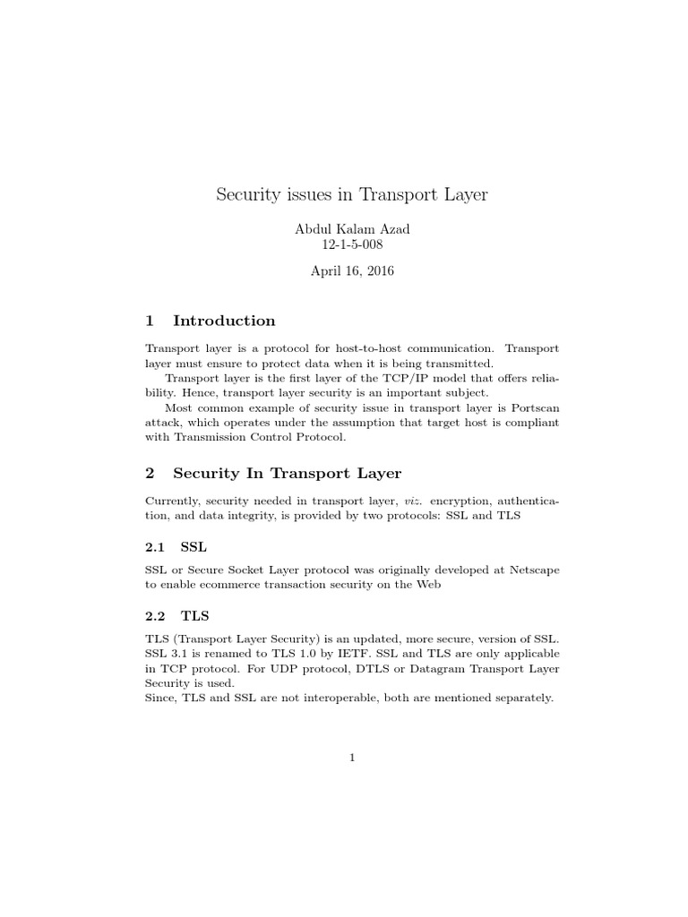 Security Issues in Transport Layer | PDF | Transport Layer Security ...