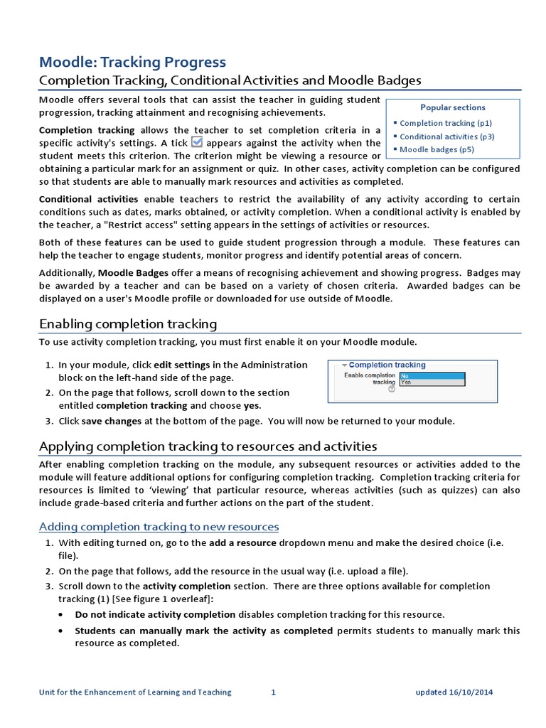 Guiding Student Progress: Using Completion Tracking, Conditional ...