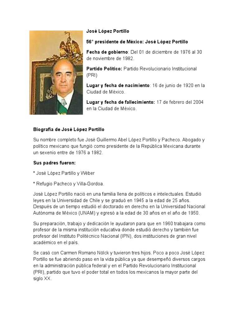 Biografía de José López Portillo | PDF | México | Partido ...