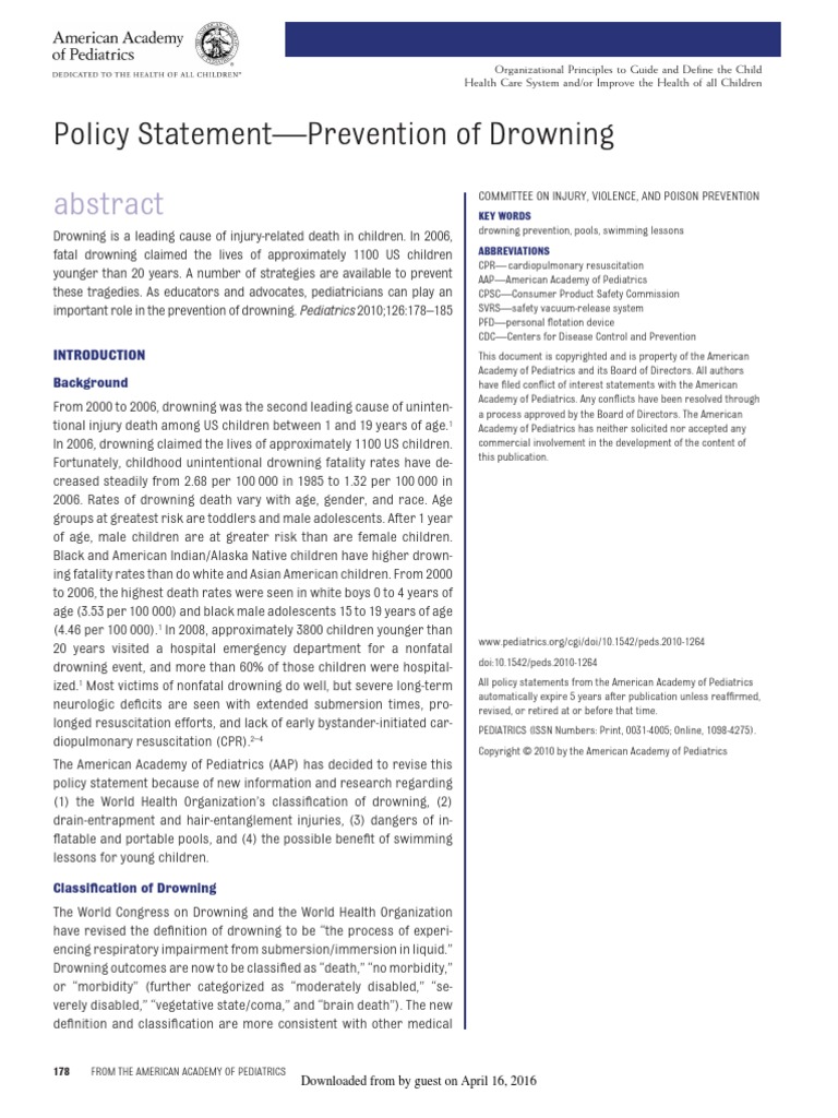AAP Prevention of Drowning | PDF | Swimming Pool | Human Swimming