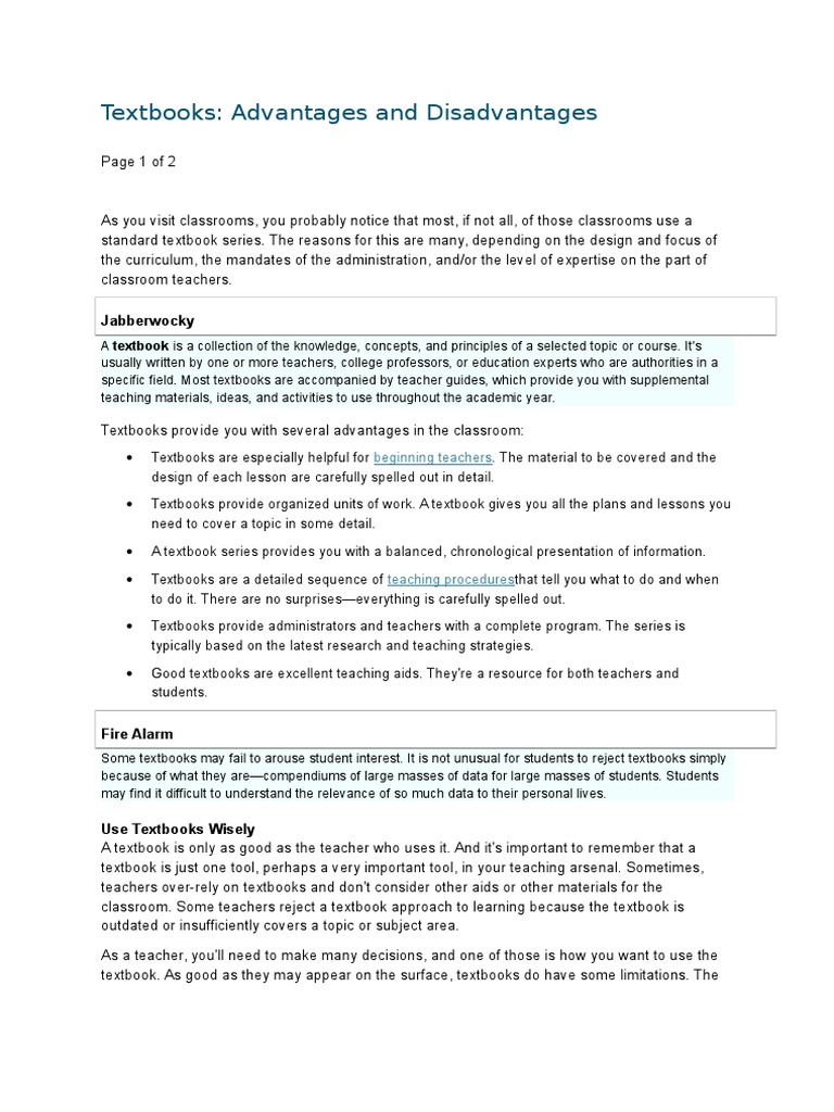 Textbooks: Advantages and Disadvantages: Jabberwocky | PDF | Teachers ...