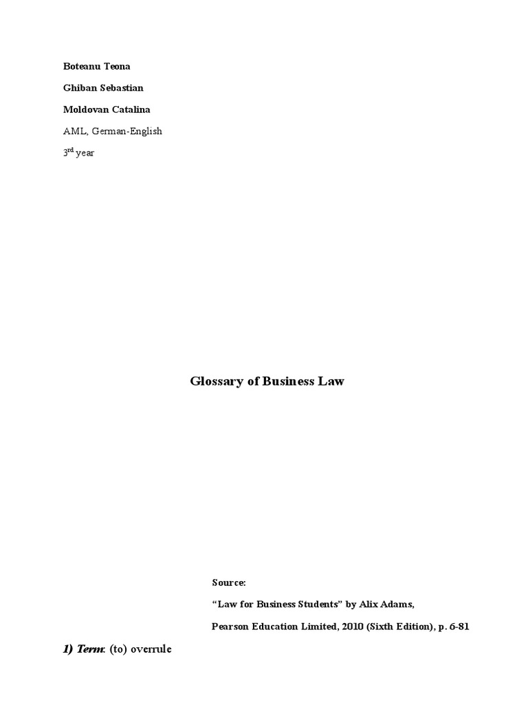 Business Law Glossary for Students | PDF | Arbitration | Barrister