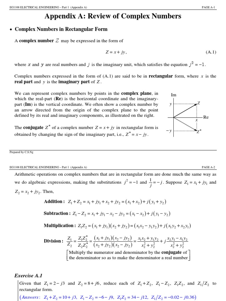 Appendix A: Review of Complex Numbers | PDF | Complex Number | Multiplication
