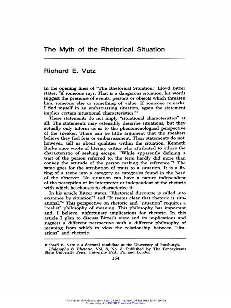 The Myth of The Rhetorical Situation | PDF | Rhetoric | Epistemology