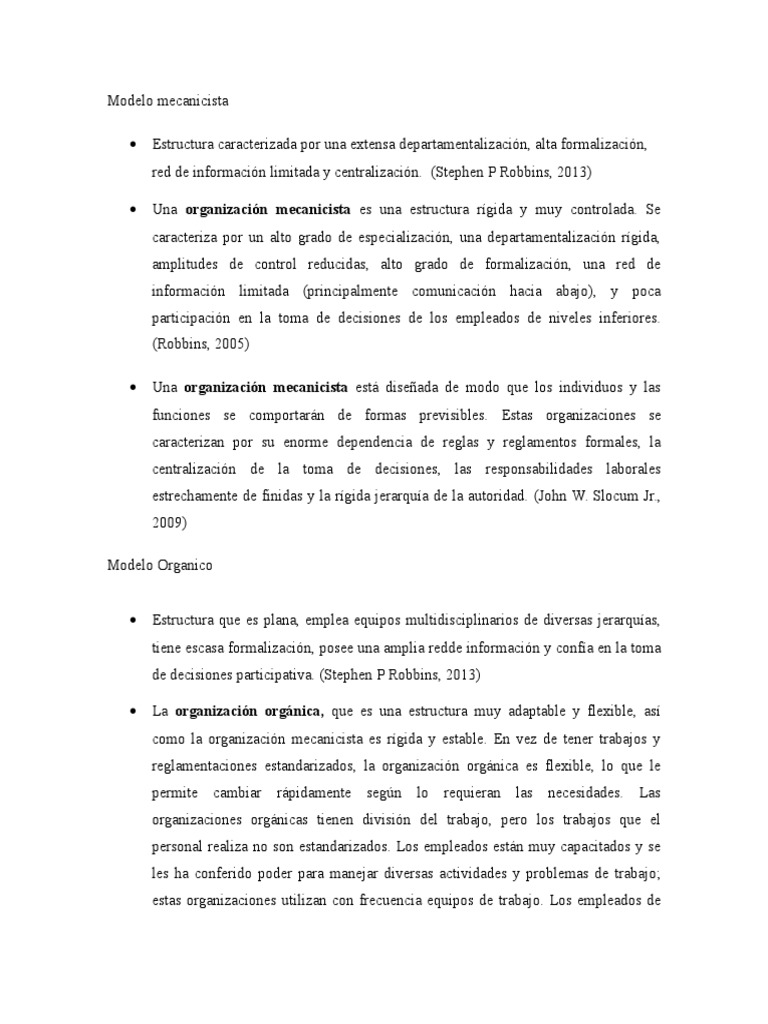 Modelo Mecanicista y Organico | PDF | Toma de decisiones | Cognición