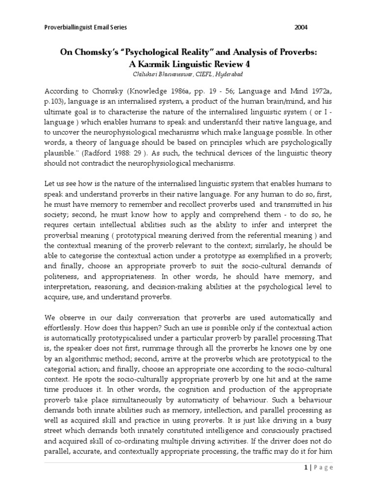 Chomsky's Theory and Proverbs Analysis | PDF | Brain | Linguistics