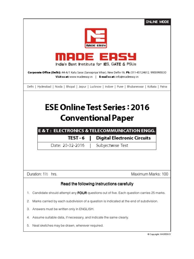 MadeEasy ESE Conventional Paper For Digital Electronics | PDF | Digital ...