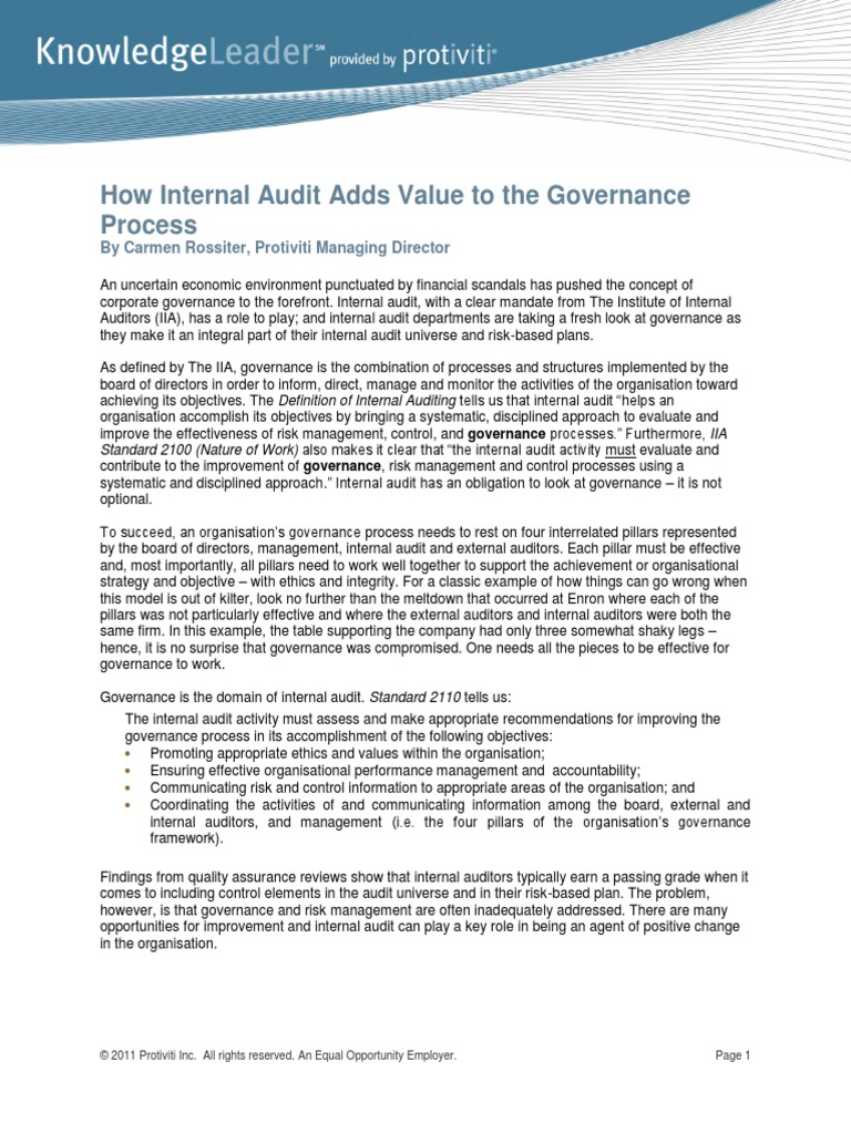 How Internal Audit Adds Value To The Governance Process | PDF ...