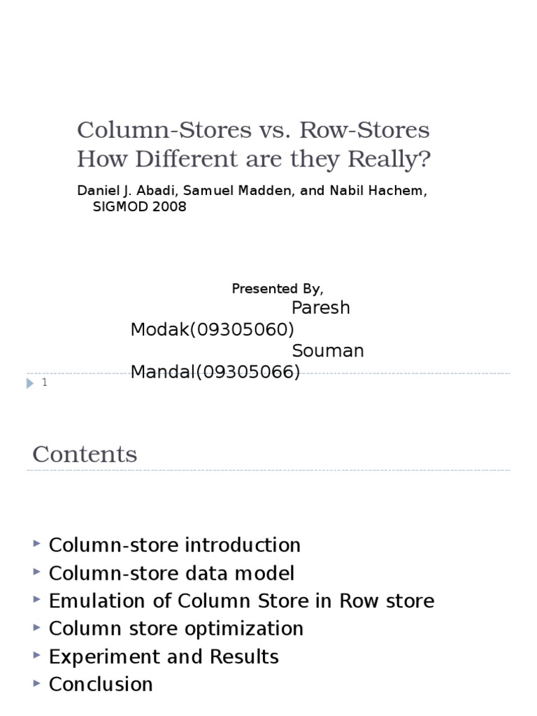 Column vs. Row Stores: A Deep Dive | PDF | Database Index | Data Management