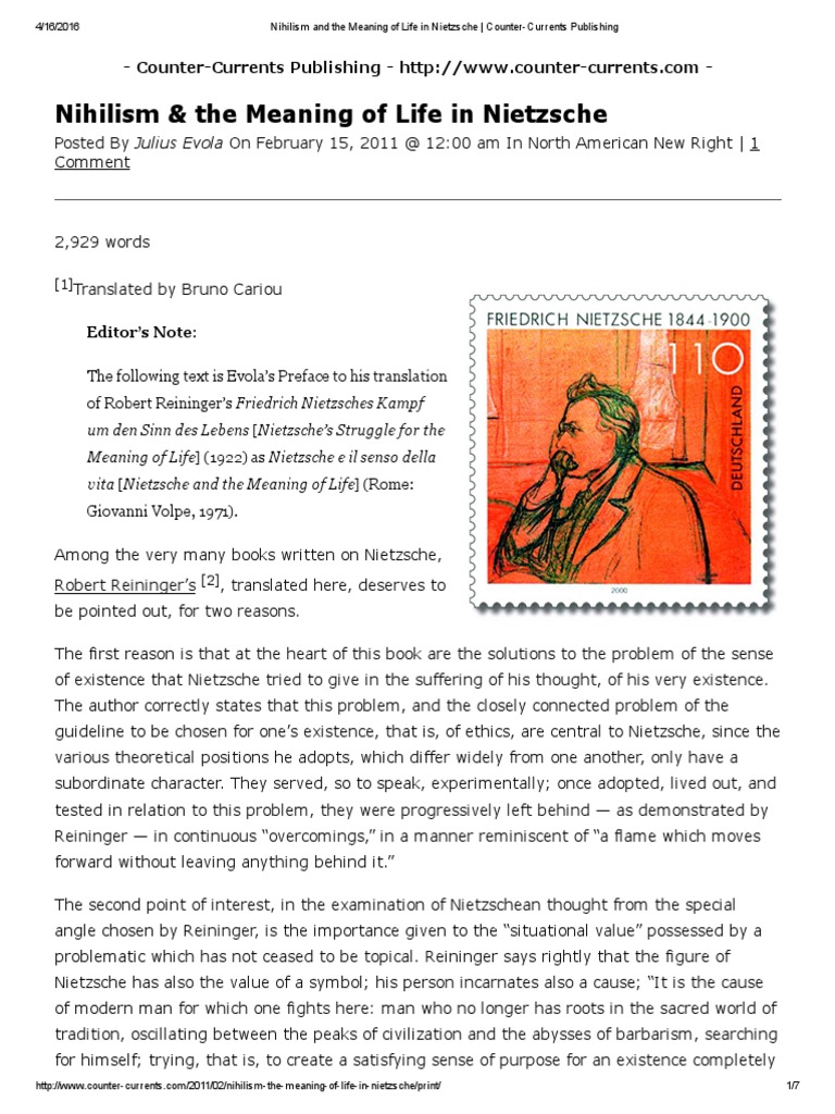 Nihilism and the Meaning of Life in Nietzsche _ Counter-Currents ...