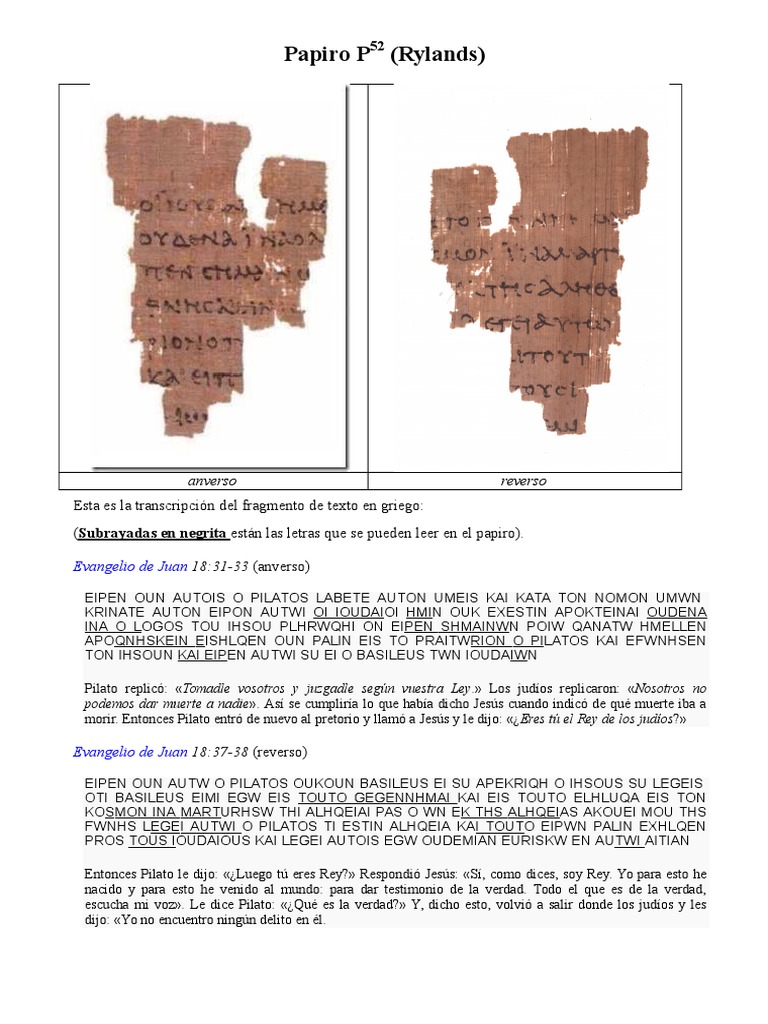 Papiro P52: Juan 18 y la Verdad | PDF