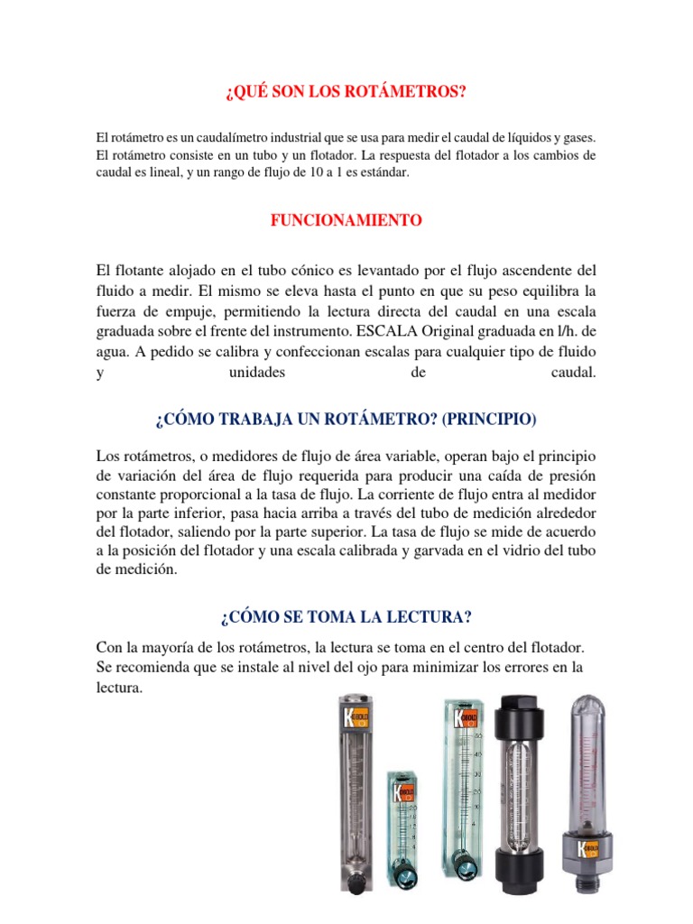 Lecturas y escalas de rotámetros | PDF | Tubería (transporte de fluidos ...