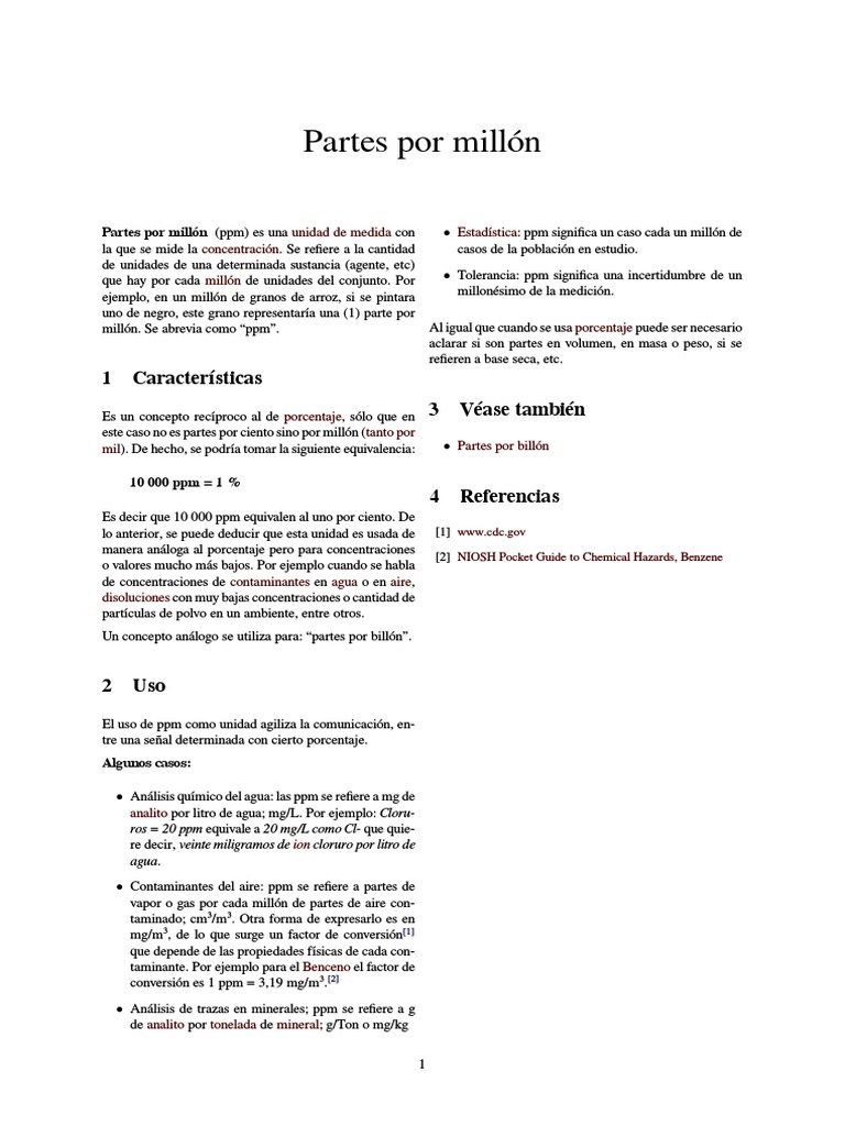 Definición y Uso de Partes por Millón | PDF | Partes por notación ...
