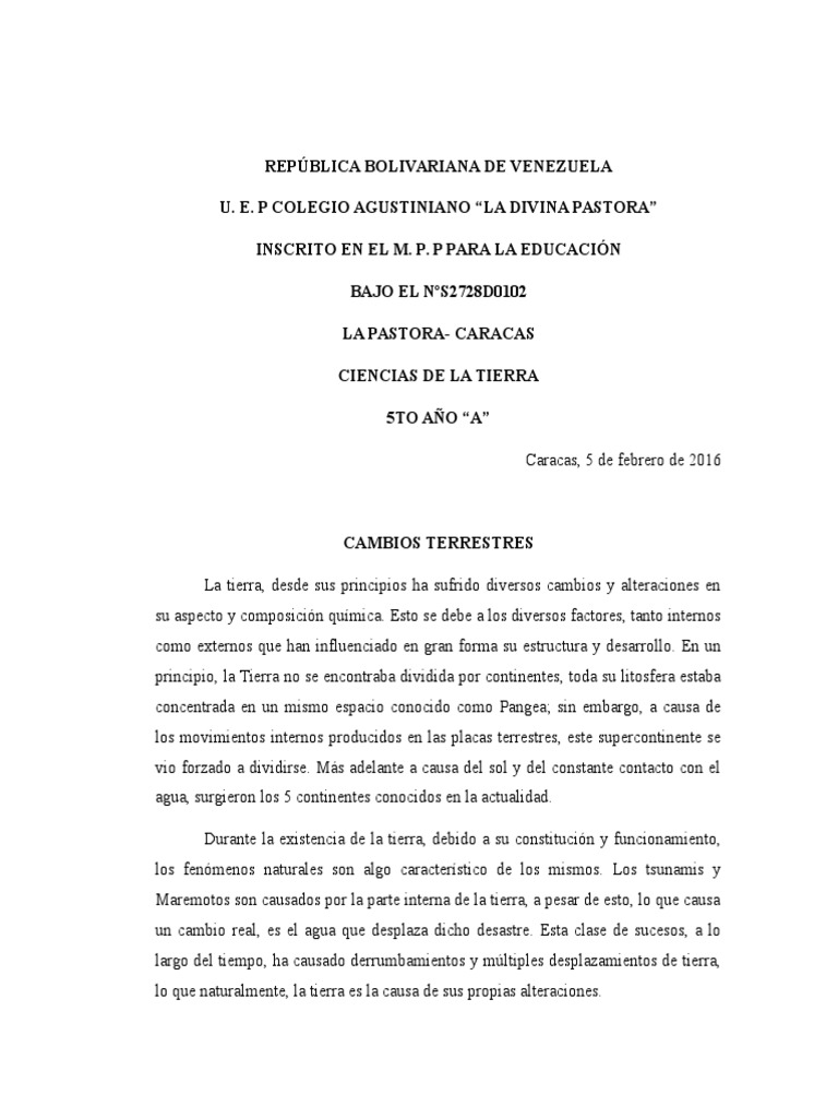 Cambios Terrestres en el Planeta Tierra | PDF | Tierra | Tsunami