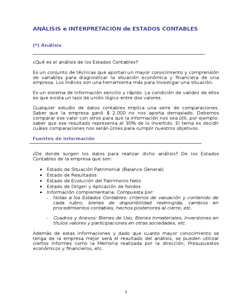 Análisis e Interpretación de Estados Contables | PDF | Capital de trabajo | Contabilidad