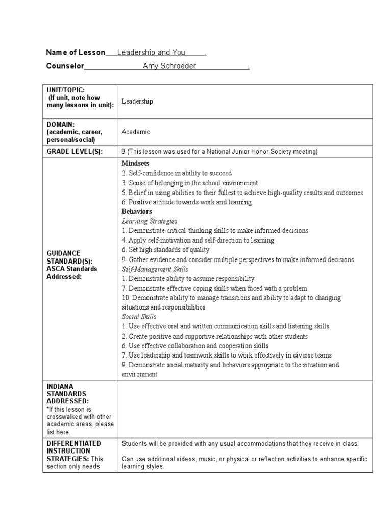 Leadership Lesson Plan | PDF | Skill | Leadership