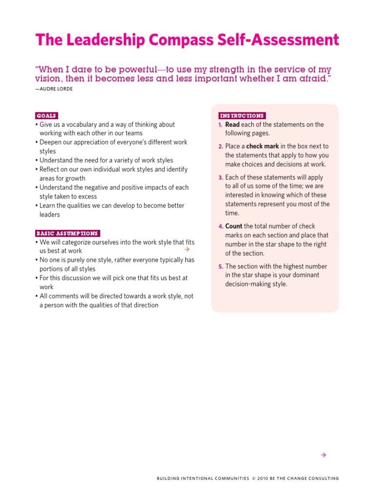 Leadership Compass Self Assessment | PDF | Decision Making | Leadership