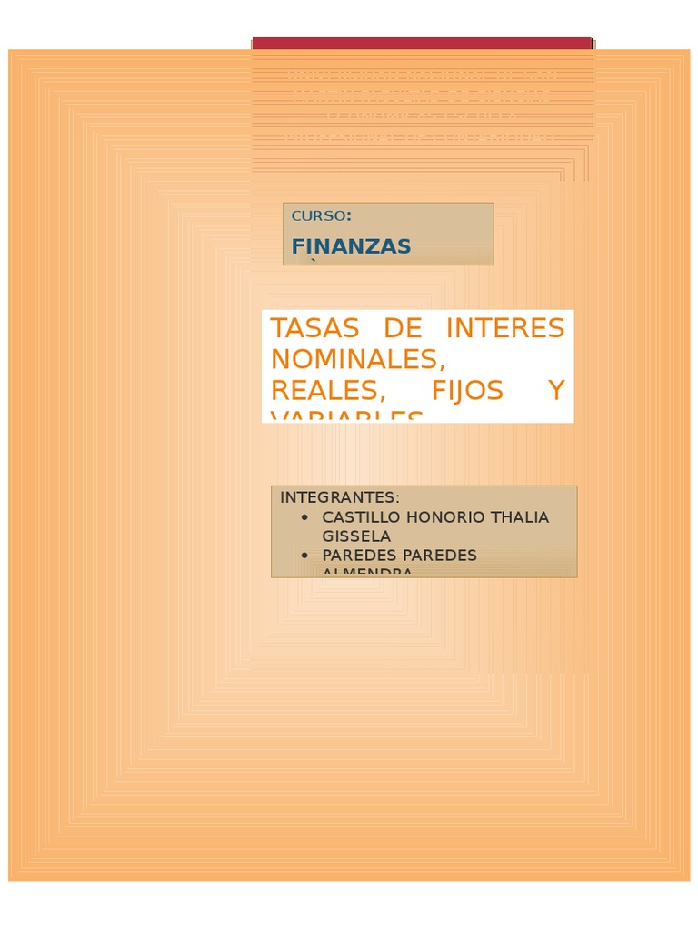 Tasa de Interes Real Nominal, Fija Variable | PDF | Tasa de interés ...