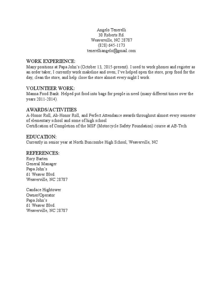 Angelo Tenerelli's Resume Overview | PDF | Career & Growth